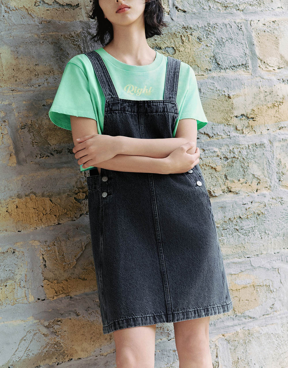 Square-cut Collar Denim Pinafore Dress – URBAN REVIVO Singapore