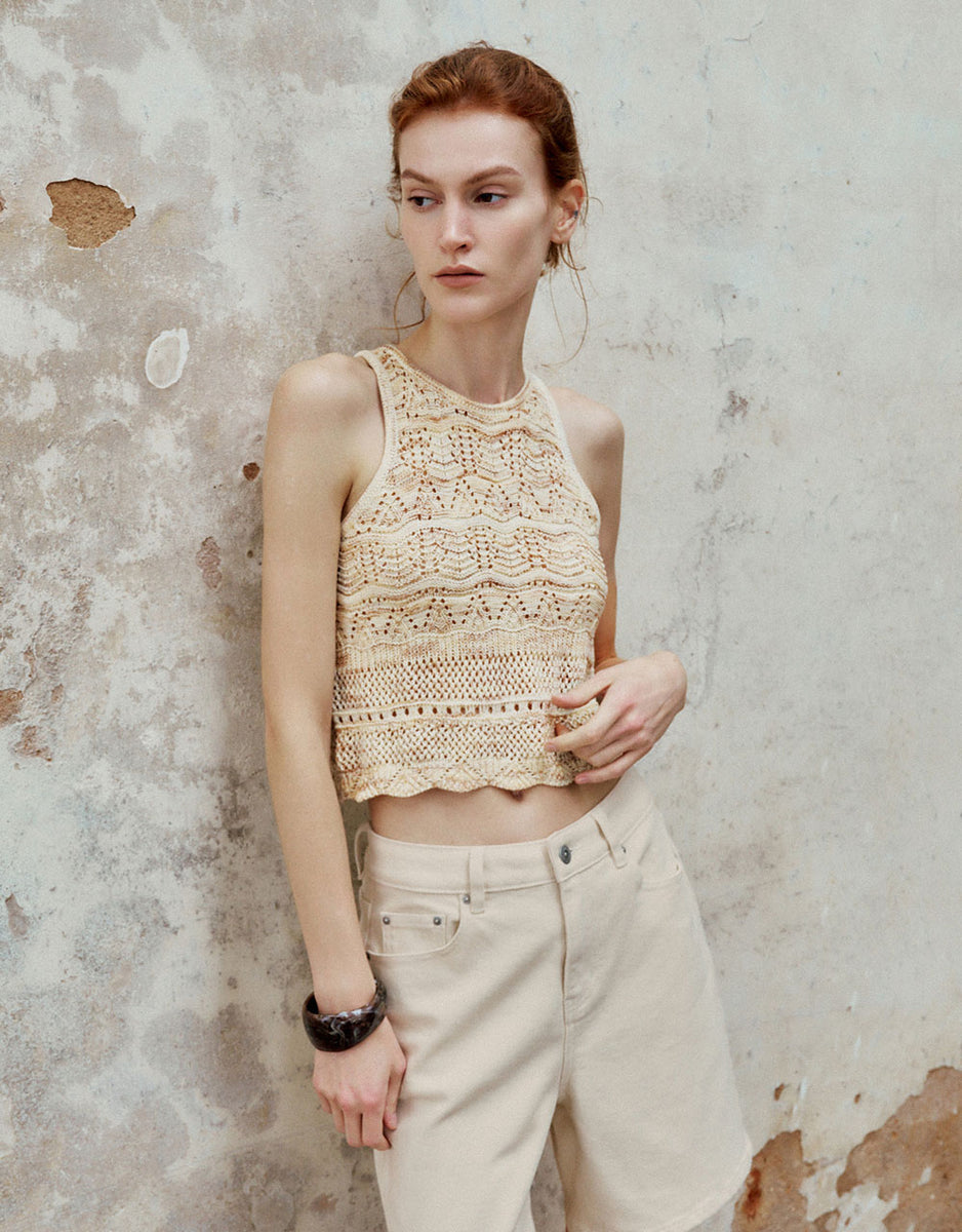Crochet Crew Neck Knitted Tank Top – URBAN REVIVO Singapore