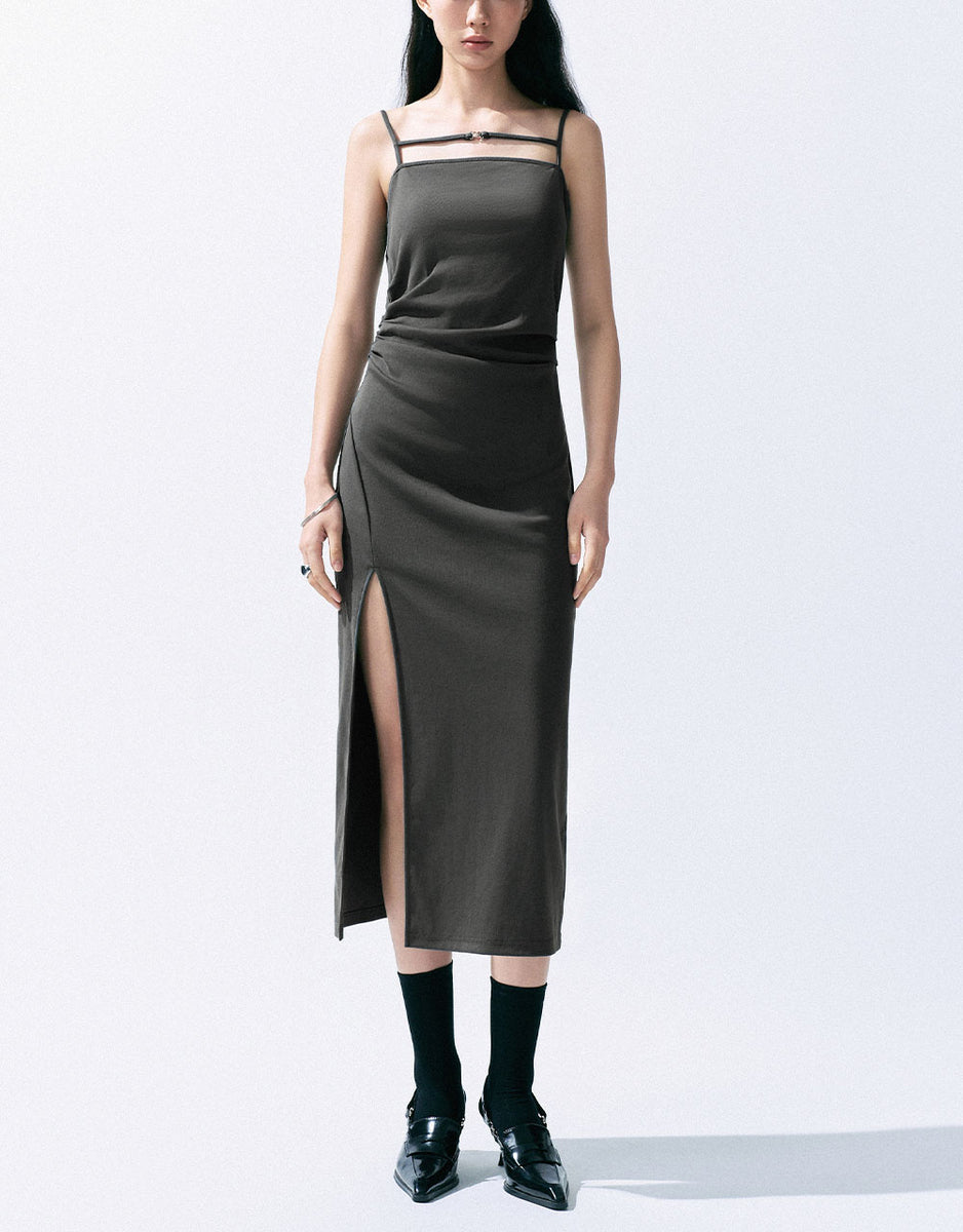 Ruched Skinny A-Line Cami Dress – URBAN REVIVO Singapore