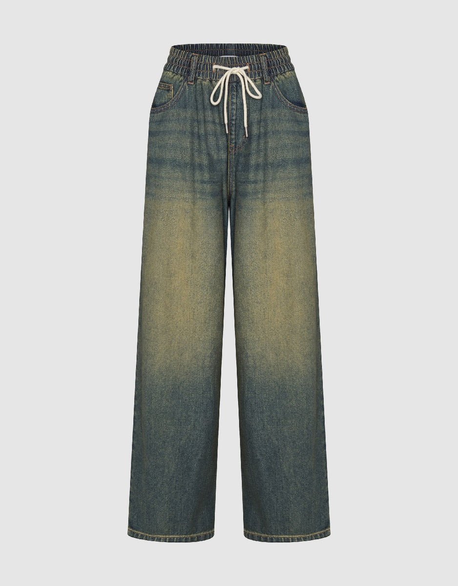 Drawstring Waist Wide-Leg Jeans – URBAN REVIVO Singapore