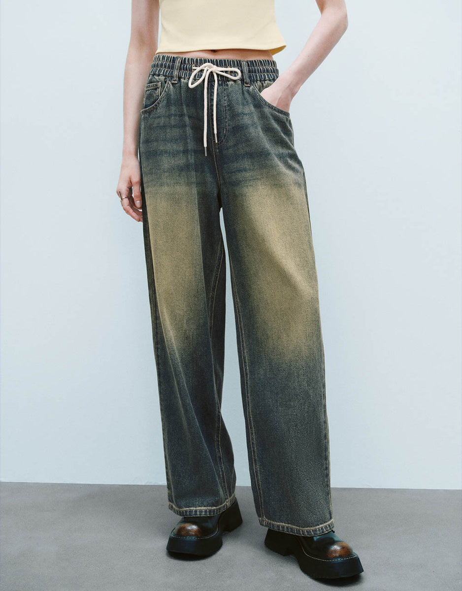 Drawstring Waist Wide-Leg Jeans – URBAN REVIVO Singapore